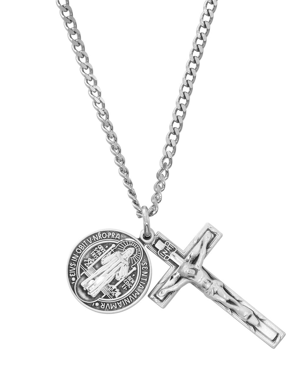 STERLING SILVER ST. BENEDICT AND CRUCIFIX W/ 24" CH – kychristianstore